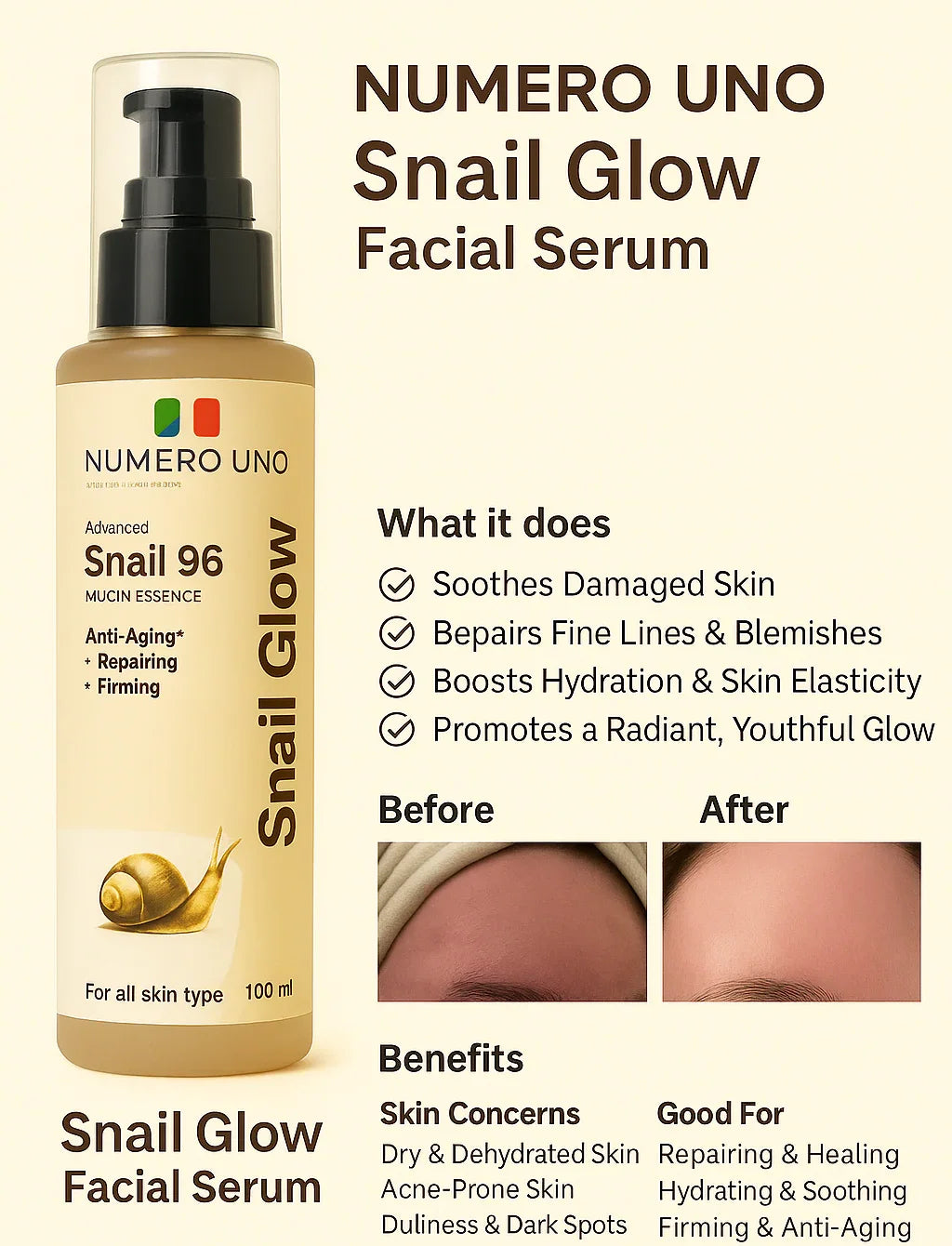 Snail Mucin Facial Serum - Hydrating & Anti-Aging Solution – NUMERO UNO ...